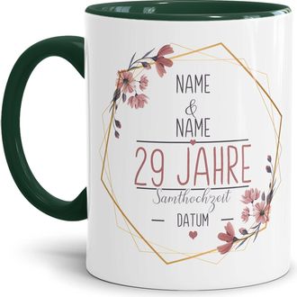 Tassendruck Tasse zum Hochzeitstag Samt Hochzeit - mit Name & Datum selbst gestalten - 29 Jahre Ehe, Paar, Geschenk Hochzeit, Jubiläum, Jahrestag I Personalisiert