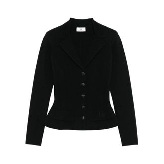 Elisabetta Franchi Femme, Pulls, Noir, Taille: 40 FR Veste &agrave; Revers Crant&eacute;s