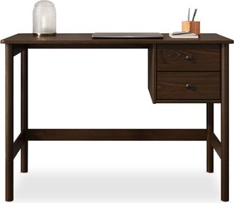 IDIMEX Schreibtisch Marlo mit 2 Schubladen aus Massivholz, Nussbaum Farben - Holz Schreibtisch mit Stauraum, minimalistisches Design, Tischplatte mit gesofte