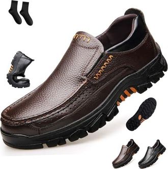 Generic Chaussures orthop&eacute;diques en cuir pour homme avec semelle &eacute;paisse et souple - Antid&eacute;rapantes - Style d&eacute;contract&eacute; - Fait &agrave; la main, marron, 43 EU
