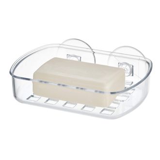 InterDesign iDesign Basic Seifenhalter mit Saugnapf f&uuml;r die Dusche, aus strapazierf&auml;higem Kunststoff mit zwei starken Saugn&auml;pfen, transparent, 13,3 cm x 10,2 cm x