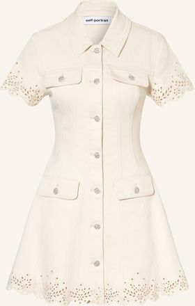 Self Portrait Self-Portrait Jeanskleid Mit Lochspitze Und Schmucksteinen beige