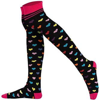 MySocks Cuisse Haute Chaussettes Femme Fleur Coeurs Multicolores Noir
