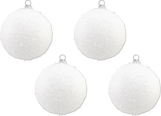 Thüringer Glasdesign Weihnachtsbaumkugeln Schneeball Ø 6 cm (4 Stück) - Weiß - Christbaumkugeln Made in Germany