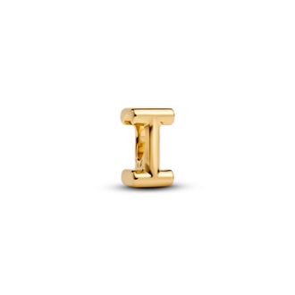 Pandora Buchstabe I Alphabet-Mini-Charm aus Sterling Silber mit 14 Karat Vergoldung, kompatibel Moments, Ma&szlig;e: 6,4 x 8,3 x 4,5 mm, 763955C00