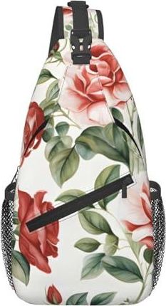 Generic Sacoche Homme Bandouliere Motif de roses Durable Sac De Poitrine Antivol Sac Poitrine pour Randonn&eacute;e &eacute;cole Camping
