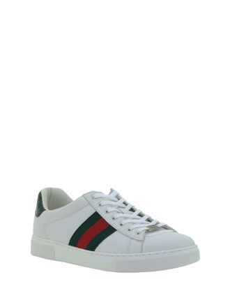 Gucci Mens Leather Sneakers, Calf Grey-White-Green Trainers Grey/white/green
