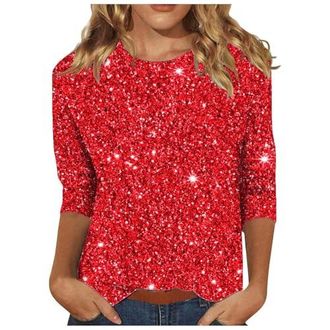 Generico Chemise &eacute;l&eacute;gante pour femme avec paillettes brillantes - Col rond avec fermeture &eacute;clair - Haut pour femme - Pour f&ecirc;te, printemps, vacances, f&ecirc;te, d&eacute;co