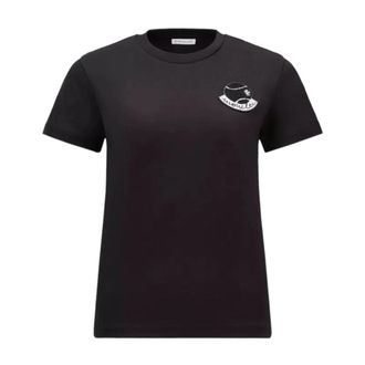 Moncler Logo-Patch Rundhals-T-Shirt - - Tops - Damen - Schwarzk - 2XS
