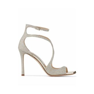 Jimmy Choo London Femme, Chaussures, Gris, Taille: 39 EU Sandales &agrave; talons hauts Platinum Ice &agrave; paillettes discr&egrave;tes