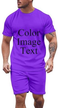 Generic Tenue dété 2 pièces pour homme - Coupe décontractée - Pantalon court - T-shirt à manches courtes et short de jogging - Ensemble 2 pièces - Survêtement