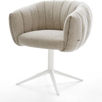 DELIFE Drehstuhl Jada-Flex Webstoff Soft Beige Fu&szlig;kreuz Wei&szlig; 360&deg; drehbar Wippfunktion Taschenfederkern, Esszimmerst&uuml;hle