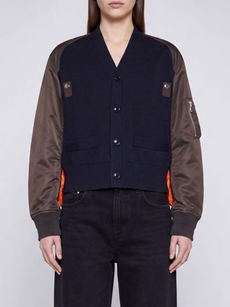 sacai Cardigan bicolore en coton et nylon avec poches zipp&eacute;es
