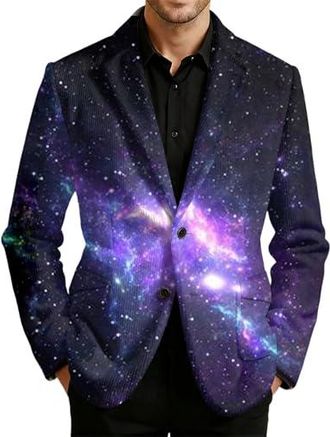 Generico Galaxy Veste de costume pour homme Coupe slim Imprim&eacute; 3D Galaxie Graphique Galaxie Univers &Eacute;toile Espace F&ecirc;te Blazer de remise des dipl&ocirc;mes, B Violet,