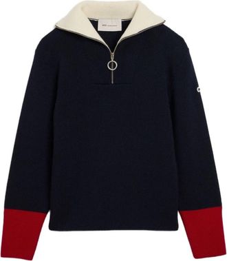 Ami Grob gestrickter Pullover mit Farbblock-Design und Viertelrei&szlig;verschluss - - Knitwear - Herren - Blau - L
