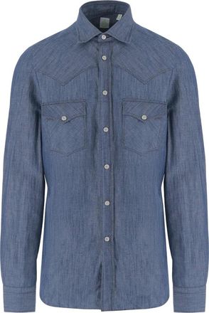 Finamore Homme, Chemises, Bleu, Taille: XL Chemise en coton et lin