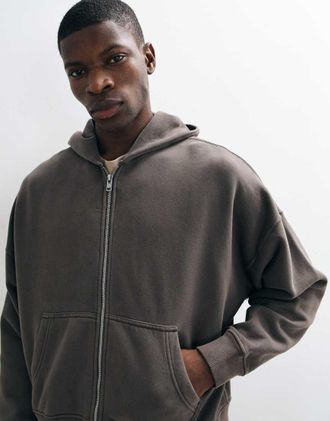 Abercrombie & Fitch Essential Zip-up-Hoodie in verwaschenem Grau