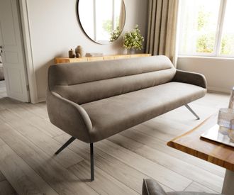 DELIFE Esszimmerbank Taya-Flex 200 cm Mikrofaser Taupe Vintage Kreuzgestell kantig Graphit Taschenfederkern, B&auml;nke