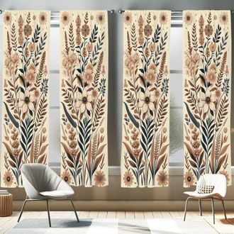 Abakuhaus Vorhänge 2er-Pack, Vintage Blumen, Vorhang für Wohnzimmer Schlafzimmer, 4 Stück 150 cm x 175 cm,Eierschalenfarben Umbrabraun Blaugrau