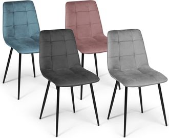 IDMarket 4 Stühle Mila aus Samt Mix Color Pastell Blau, Hellgrau, Dunkelgrau, Rosa