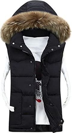 TOMWELL Homme Gilet sans Manches Veste &agrave; Capuche Doudoune Sportif Motif Lightweight Zip Up Veste &agrave; Capuche col V Homme Gilet Mode Pure Veste B Noir XXL