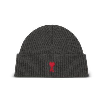 Ami Graue Gestrickte M&uuml;tze mit Besticktem Logo - - Accessories - Herren - Grau - ONE SIZE