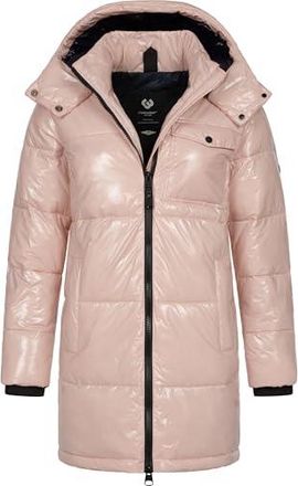 Ragwear Roobie Manteau dhiver long pour femme en mat&eacute;riau brillant matelass&eacute; avec capuche Shiny YOUMODO Taille XS-3XL, rose clair, XXL