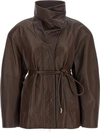 Sportmax Veste en cuir Alaggio - Femme - Vestes - Brun - Taille: 38 FR