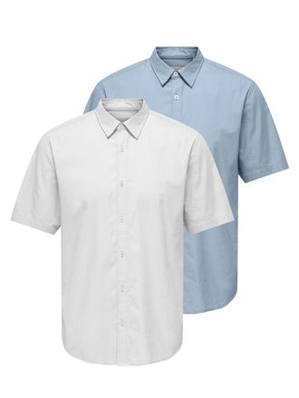 Only & Sons Kurzarmhemd ONLY & SONS ONSFLORIA LIFE SS POPLIN SHIRT 2-PKT OTL, Herren, Gr. XXL, N-Gr, cashmere blau pack:wei&szlig;, Web, Obermaterial: 65% Polyester, 35
