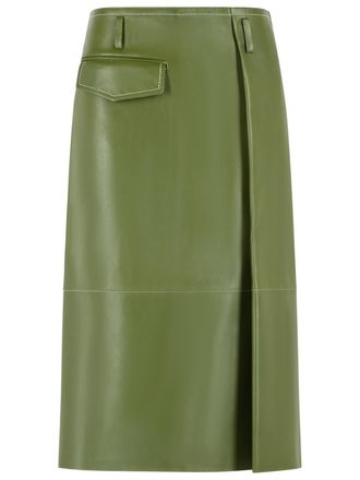 Marni Jupe Midi En Nappa Lear Vert Avec Poche Asym&eacute;trique