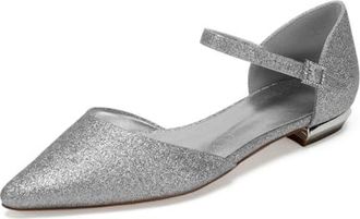 Generic Mariage Chaussures &Agrave; Talon Plate Chaussure Mari&eacute;e Mariee Femme Robe De Soir&eacute;e Confortable Mari&eacute;e Plates Escarpin 1.8Cm,Argent,42 EU