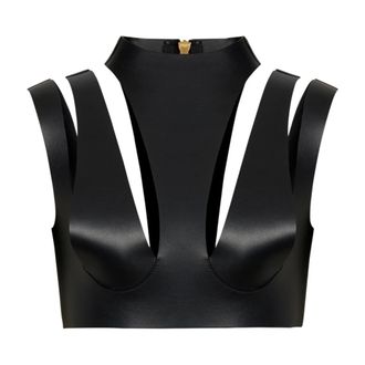 Balmain Crop top en cuir &agrave; d&eacute;coupes - Femme - Tops - Noir - Taille: 36 FR