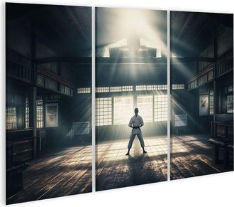 Islandburner Bild auf Leinwand Kampfkunst Training im traditionellen Dojo mit Lichtstrahlen für Wohnzimmer Kampfkunst-Enthusiasten Fitnessstudio Bilder Wandbilder 