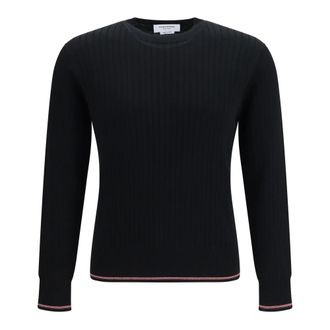 Thom Browne Rundhals-Pullover aus Baumwolle mit 4-Streifen-Detail - - Knitwear - Herren - Schwarzk - S