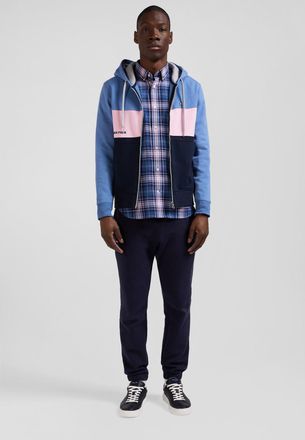 Eden Park Sweatshirt &Agrave; Capuche Zipp&eacute; Colorblock En Coton Bleu Coupe Regular