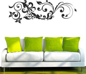 Indigos UG Wandtattoo Wohnzimmer - Wandaufkleber Pflanze Blume Gewirr filigran 80x27cm, schwarz w439 - Aufkleber Kinderzimmer Schlafzimmer K&uuml;che Badezimmer B&uuml;ro 