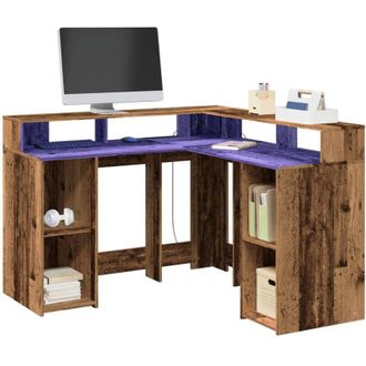 vidaXL vidaXL Bureau avec lumi&egrave;res LED vieux bois bois ding&eacute;nierie