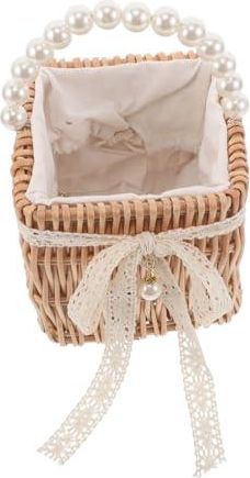 UPKOCH Sac Rotin Tress&eacute; Cabas &agrave; Main Panier Fourre-tout Sac &agrave; Anse Orn&eacute; De Perles Panier Vintage Plage