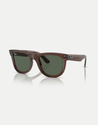 Ray-Ban Wayfarer - Lunettes de soleil carrées à verres verts - Marron transparent-Brown