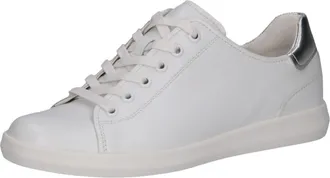 Caprice Damen Sneaker flach aus Leder Low Top, Weiß (White/Silver), 37.5 EU
