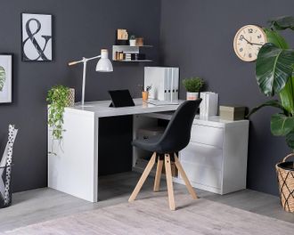 Fredriks home24 Eckschreibtisch Teshie 140 x 75 x 115cm Weiß/Hochglanz Weiß