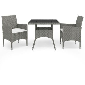 vidaXL Vidaxl - Ensemble &agrave; d&icirc;ner de jardin 3 pcs Gris R&eacute;sine tress&eacute;e et verre