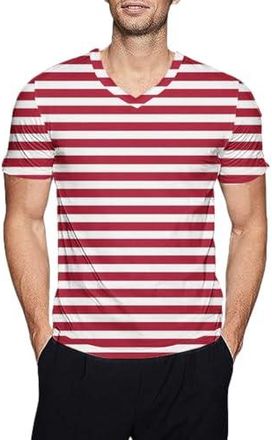 Generic T-shirt ray&eacute; pour homme 2026 hauts d&eacute;contract&eacute;s et tendance avec col en V et manches courtes pour entra&icirc;nement int&eacute;rieur et ext&eacute;rieur, Rouge, XXL