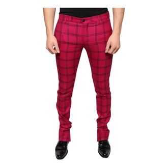 Dolce & Gabbana Rosa karierte Woll-Skinny-Hose - - Trousers - Herren - Rosa - M