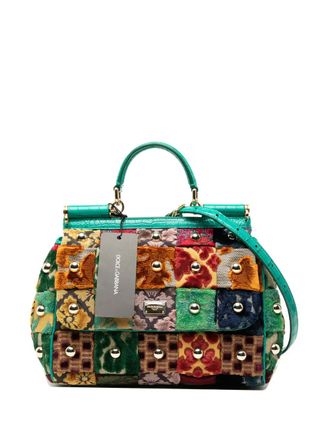 Dolce & Gabbana 2021 Medium Velvet Studded Patchwork Sicily satchel - Vert