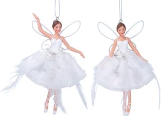 Gisela Graham Feen aus Kunstharz und Stoff, wei&szlig;e Federn, Organza-Feen, 2 St&uuml;ck
