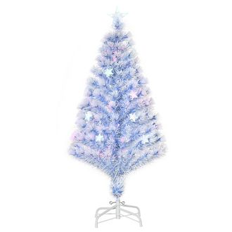 HOMCOM K&uuml;nstlicher Weihnachtsbaum 120 cm Christbaum k&uuml;nstlich mit Glasfaser und LED-Beleuchtung, 130 Spitzen Tannenbaum inkl. Stahlst&auml;nder f&uuml;r Drinnen Wei&szlig;+B