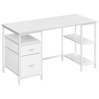 Vasagle Bureau dOrdinateur, Table avec Rangement, 3 &Eacute;tag&egrave;res, 2 Tiroirs, 140 x 60 x 76 cm, pour Bureau, Salon, Style Moderne, Blanc &Eacute;rable et Blanc Nuage LWD1