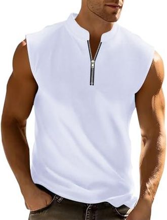 Generic DENGJIAMY D&eacute;bardeurs d&eacute;t&eacute; sans manches avec fermeture &eacute;clair 1/4 pour homme, v&ecirc;tements de gym, athl&eacute;tisme, bodybuilding, t-shirts tendance pour entra&icirc;