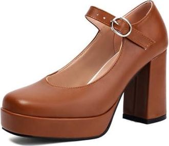 Generic Plates-Formes pour Femmes Chunky Talons Hauts Couleur Unie Mary Jane Chaussures Boucle Sangle Bout Rond Robe Pompes pour Soirée de Mariage de fête,Mar